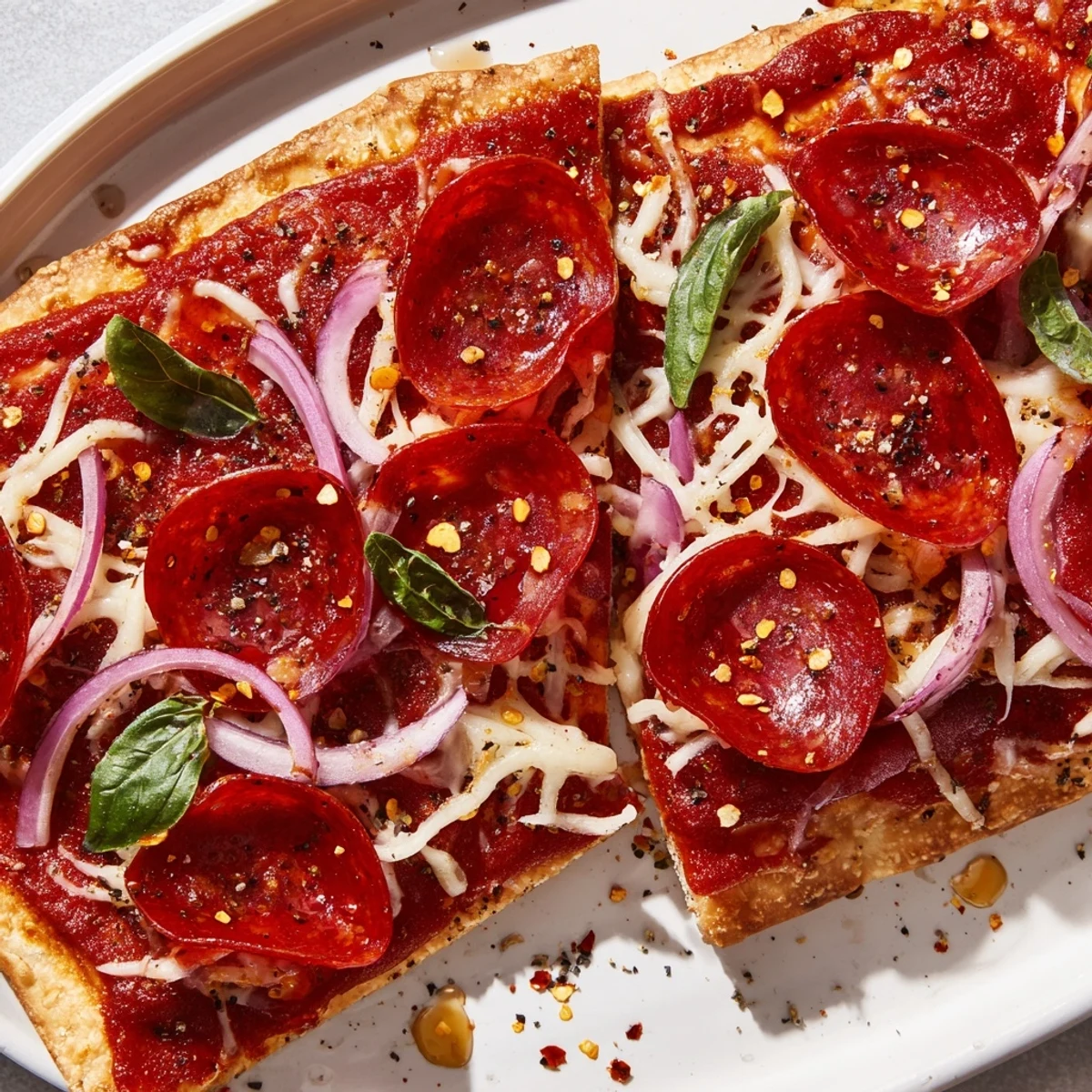 Crispy Flatbread with Spicy Pepperoni and Sweet Honey Drizzle
